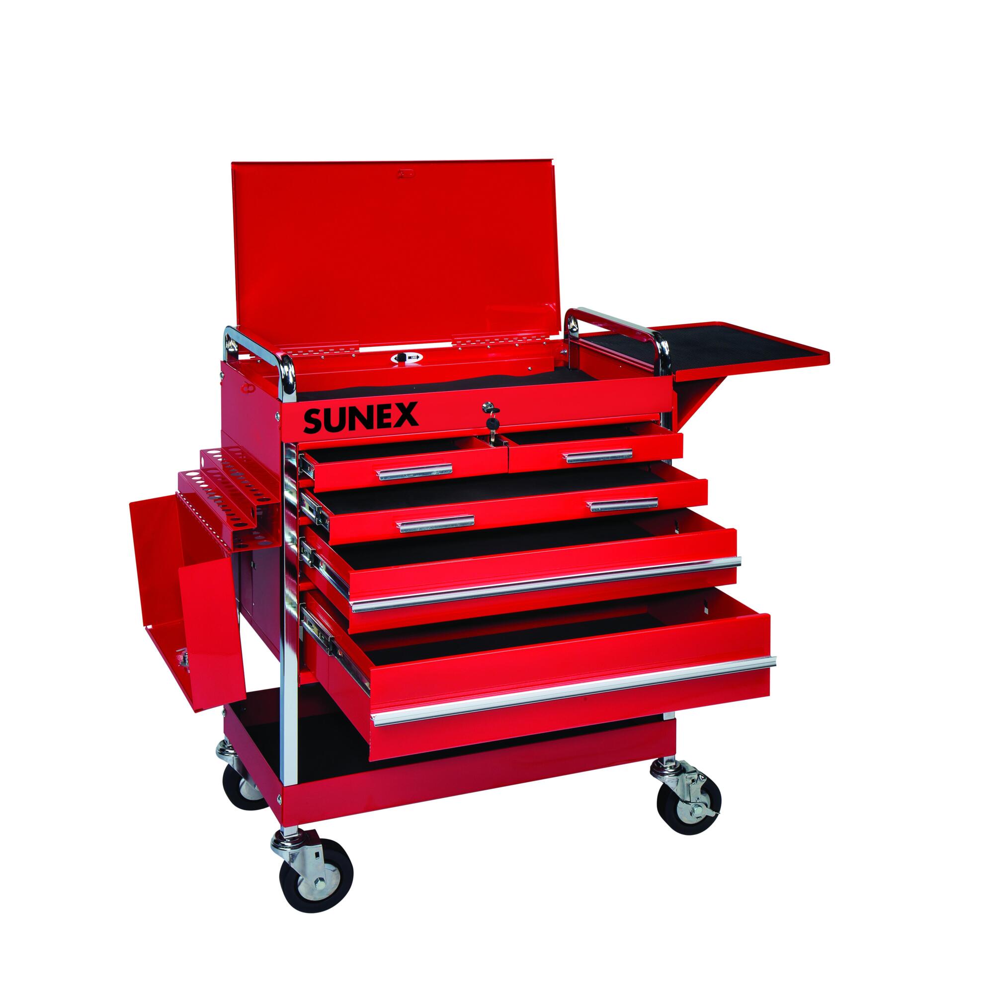 Sunex Tools, Heavy Duty 5 Drawer Service Cart - Red, Width 27 in, Height 40 in, Color Red, Model ...